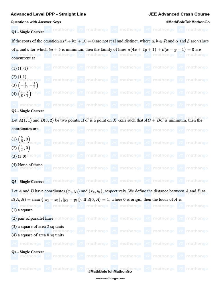 Advanced Level DPP Straight Line Question Mathongo | PDF | Mathematics | Mathematical Concepts