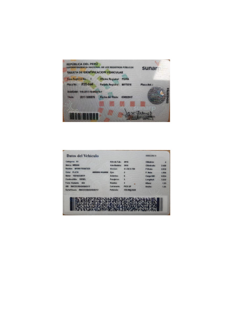 Tarjeta de Propiedad - P3S-944 | PDF