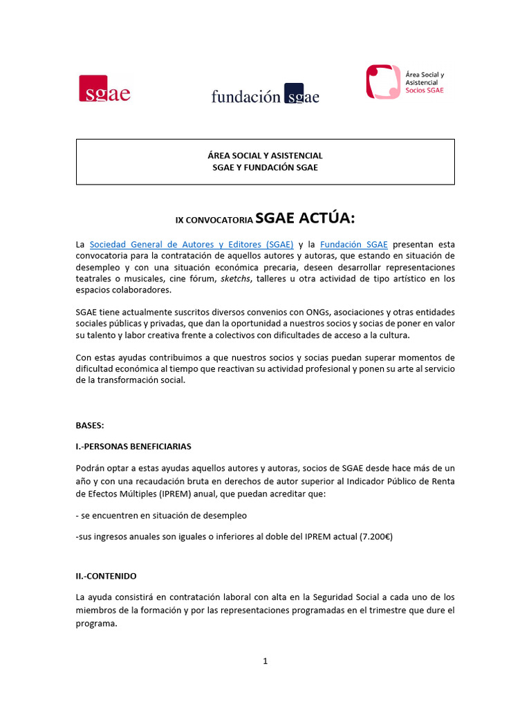 Bases Sgae Actua 2024 | PDF | Desempleo | Organización no gubernamental