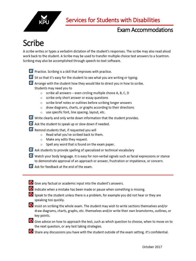 Scribe Handout For Student Assistants Oct 2017 | Download Free PDF | Human Communication