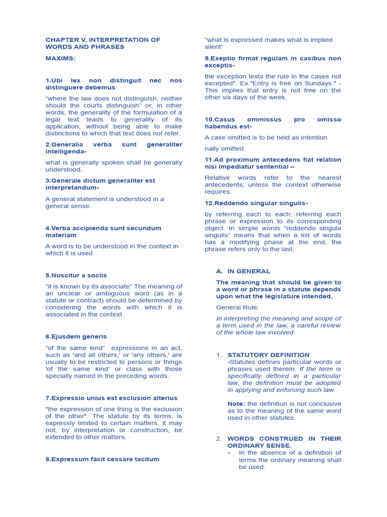 CHAPTER V | PDF | Statutory Interpretation | Legal Documents