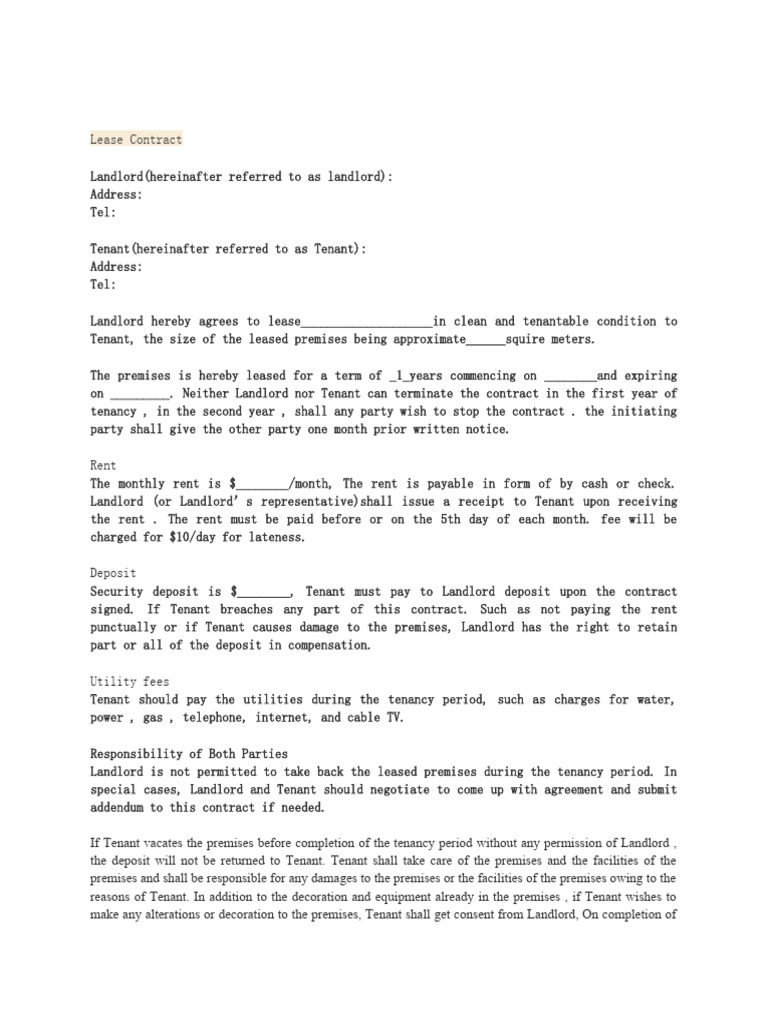 Contract | PDF | Leasehold Estate | Lease