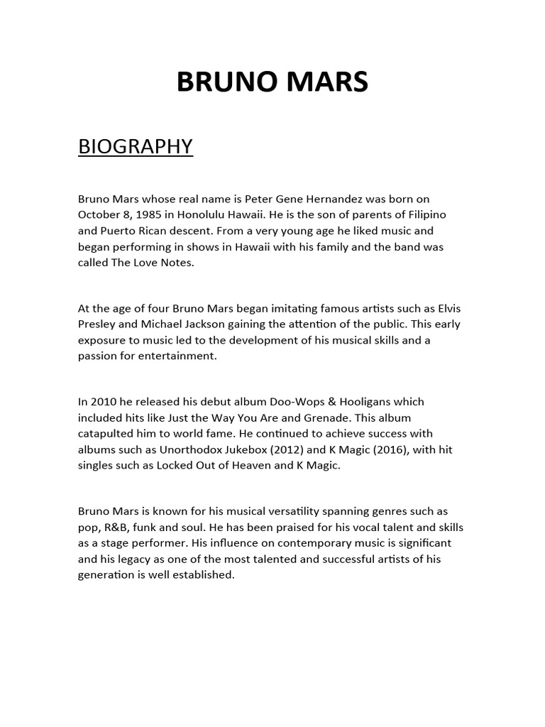 Bruno Mars: Biography and Career Highlights | PDF