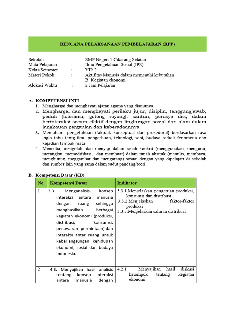 RPP ( (Doc - Pens) I) Kegiatan Ekonomi | PDF | Karier & Perkembangan | Seni