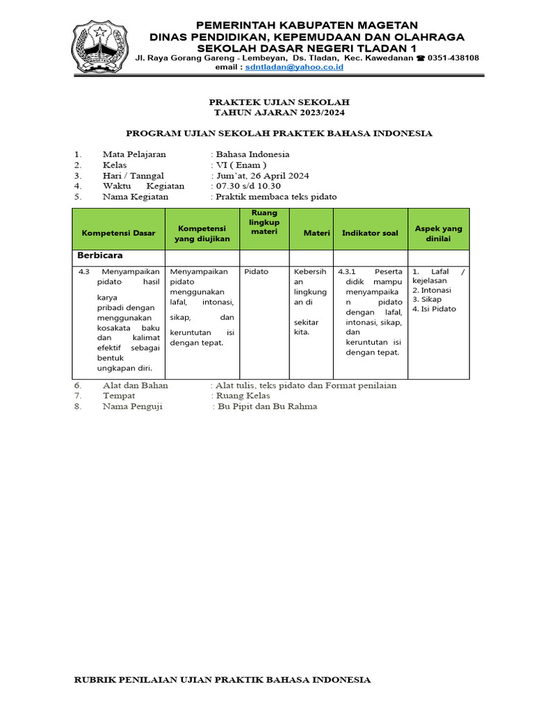 Kisi-Kisi Ujian Praktek | PDF