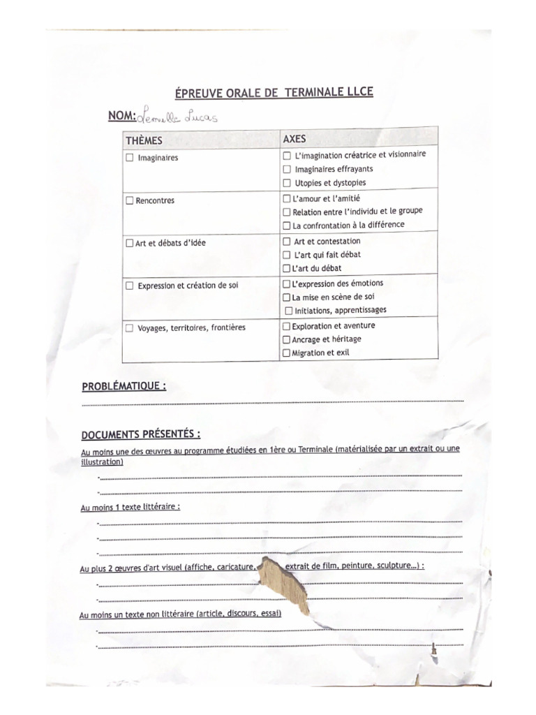 Épreuve Orale de Terminale Llce | PDF
