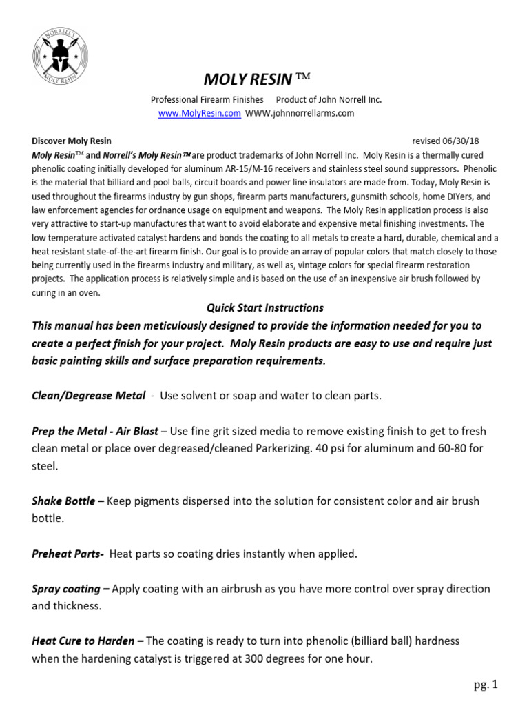 2018 06 30 Moly Resin Manual | PDF | Paint | Coating