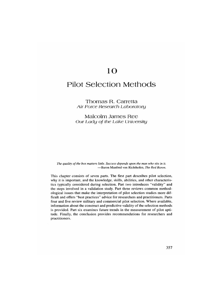 Pilot Selection Methods | PDF