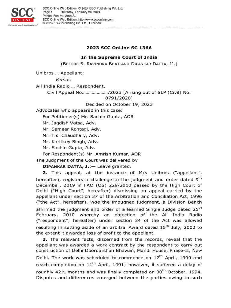 Unibros v. All India Radio, 2023 SCC OnLine SC 1366 | PDF