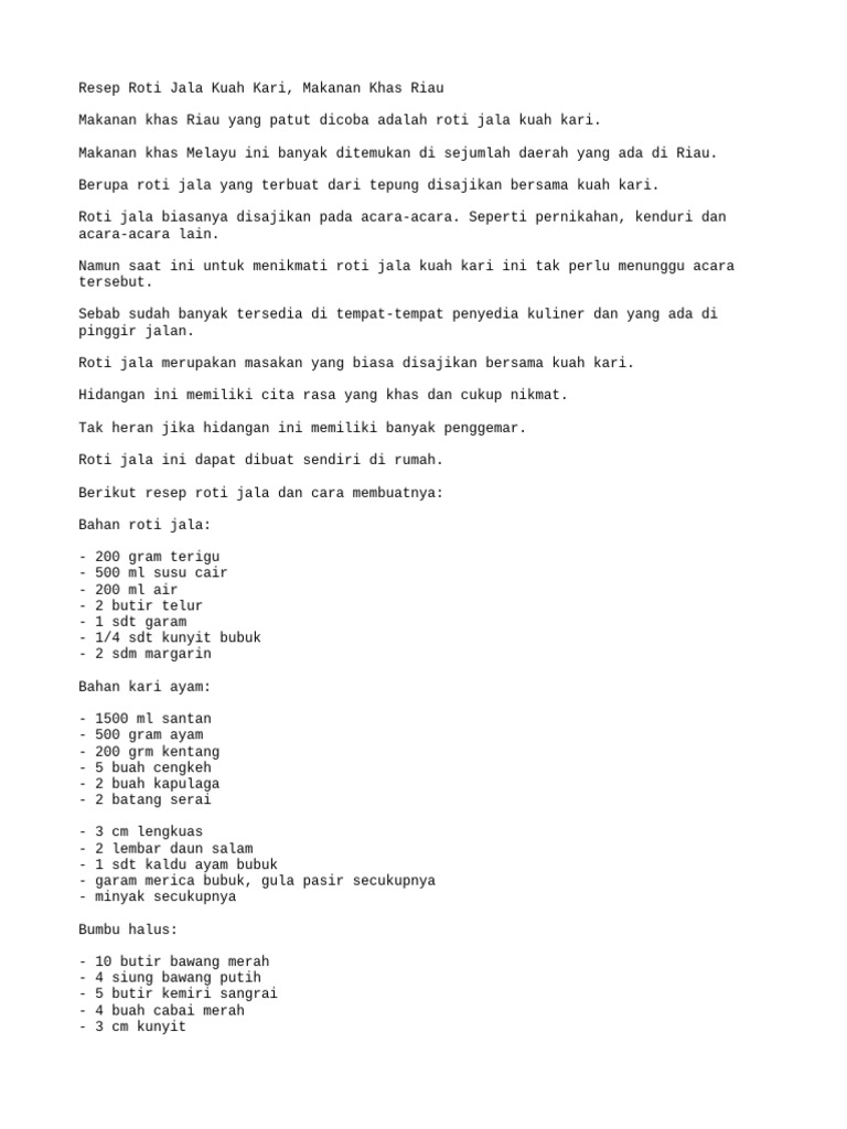 Resep Roti Jala Kuah Kari, Makanan Khas Riau | PDF
