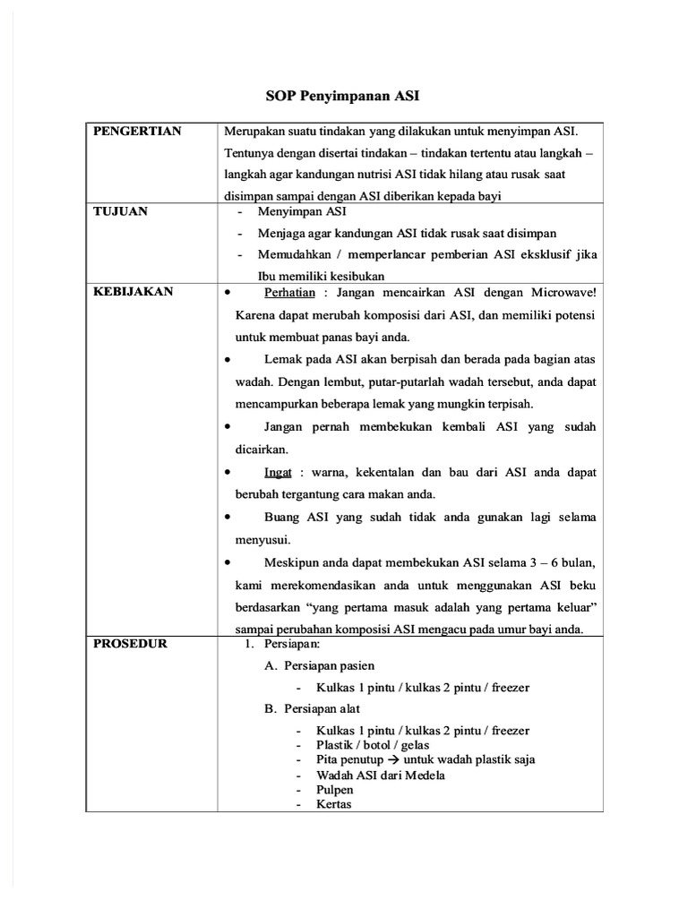 PDF Sop Penyimpanan Asi - Compress | PDF