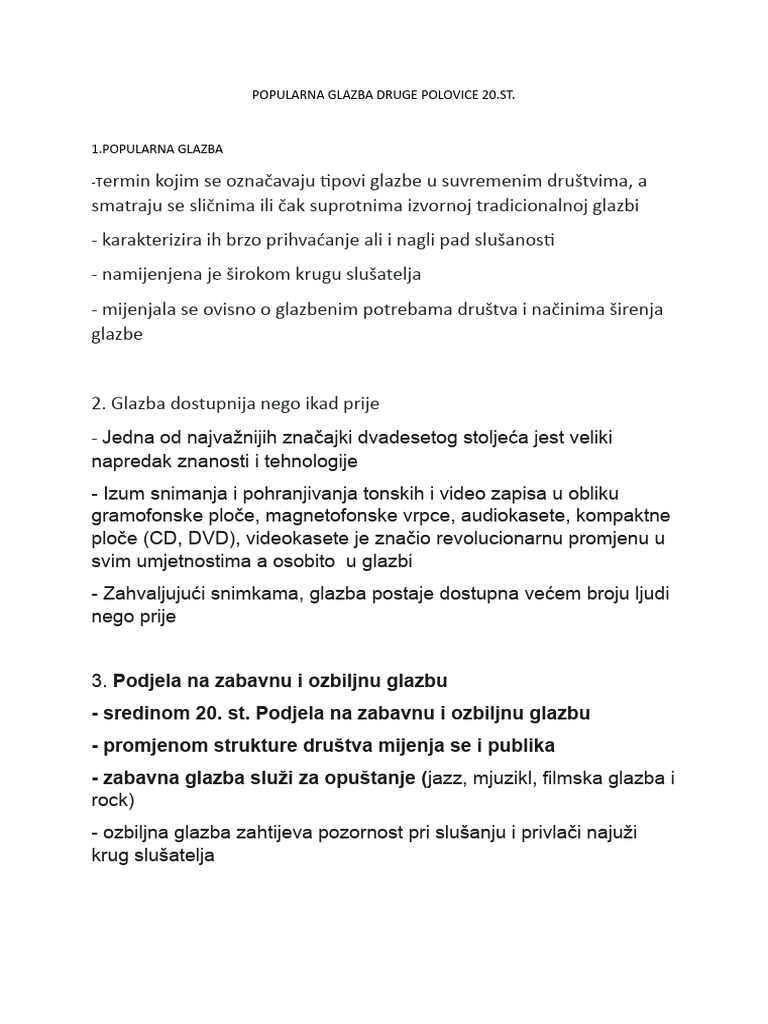 Popularna Glazba Druge Polovice 20.st. | PDF