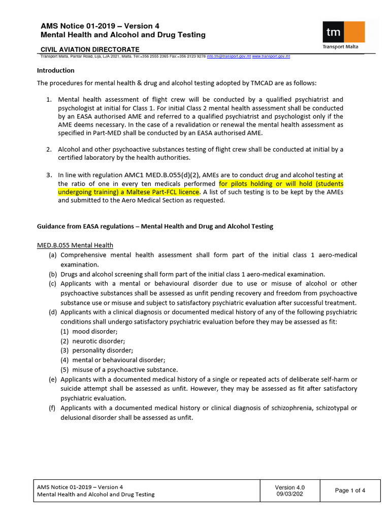 AMS Notice - 01-2019 - V4 - Mental Health and Alcohol and Drug Testing ...