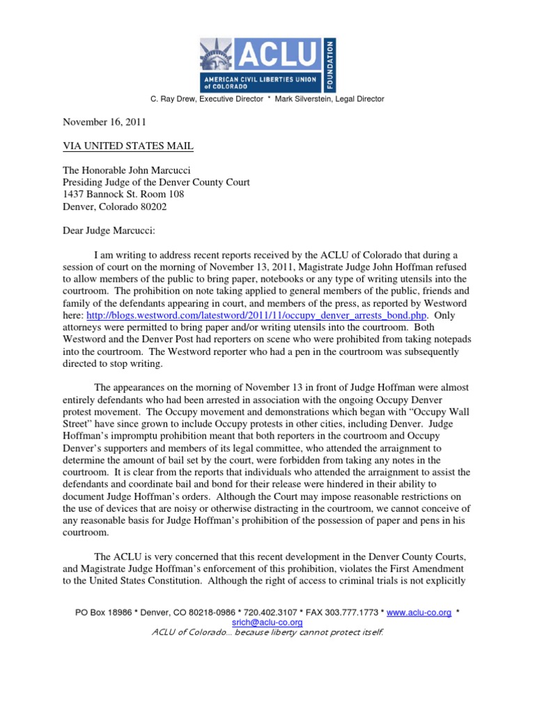 ACLU Letter On Recording in Court | PDF | American Civil Liberties ...