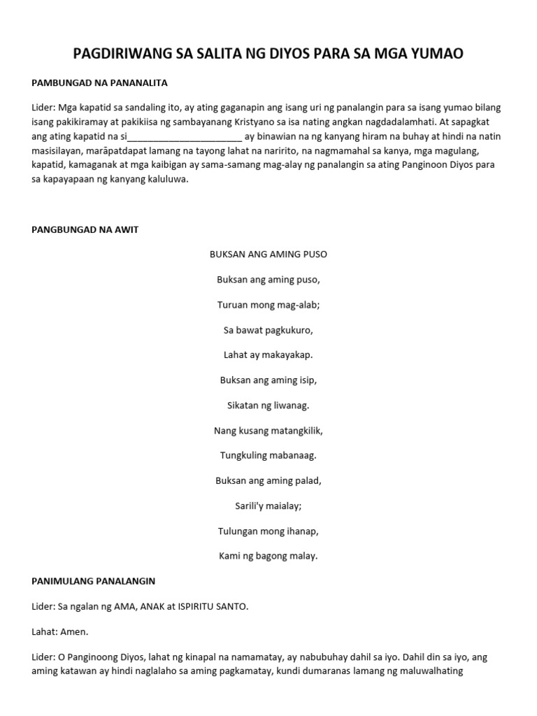 Pagdiriwang Sa Salita NG Diyos para Sa Mga Yumao | PDF