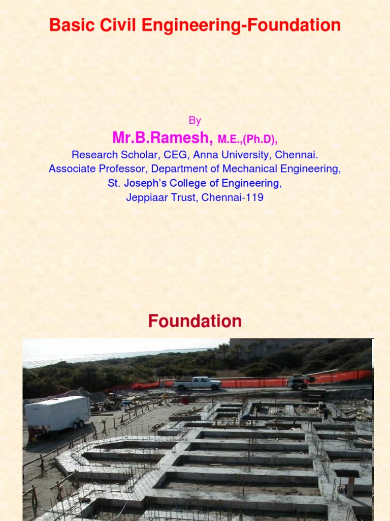 Basic Civil Engineering-Foundation: Mr.B.Ramesh | PDF | Deep Foundation | Foundation (Engineering)