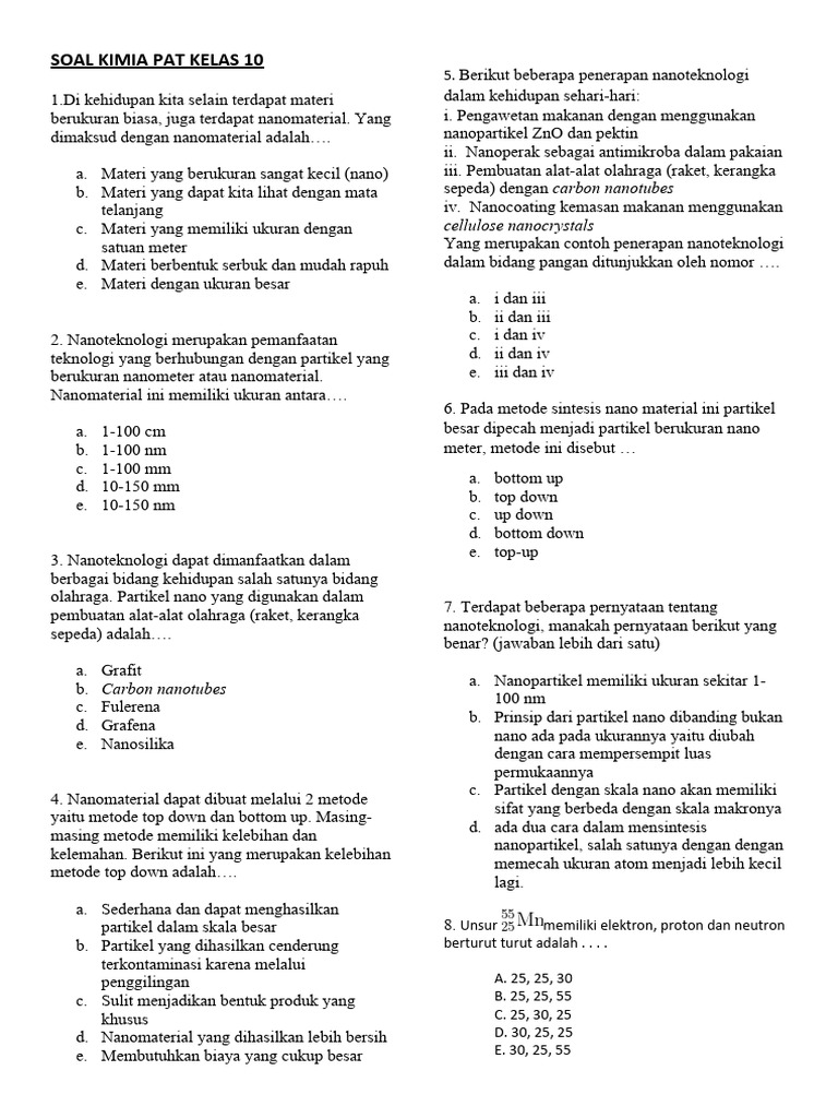 Soal Kimia Pat Kelas 10 | PDF