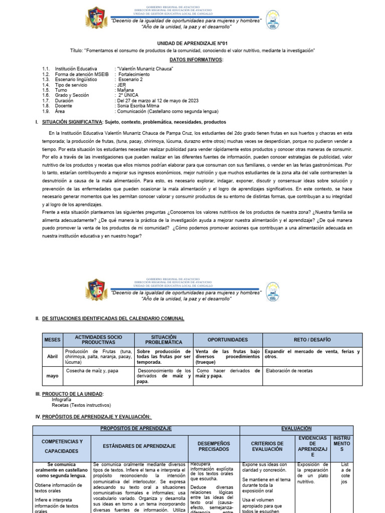 Unidad de Aprendizaje I 2° | PDF | Infografia | Aprendizaje