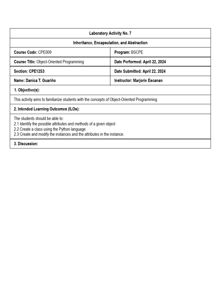 Cpe009fa1 Guariño Danica Lab7-1 | PDF | Inheritance (Object Oriented ...