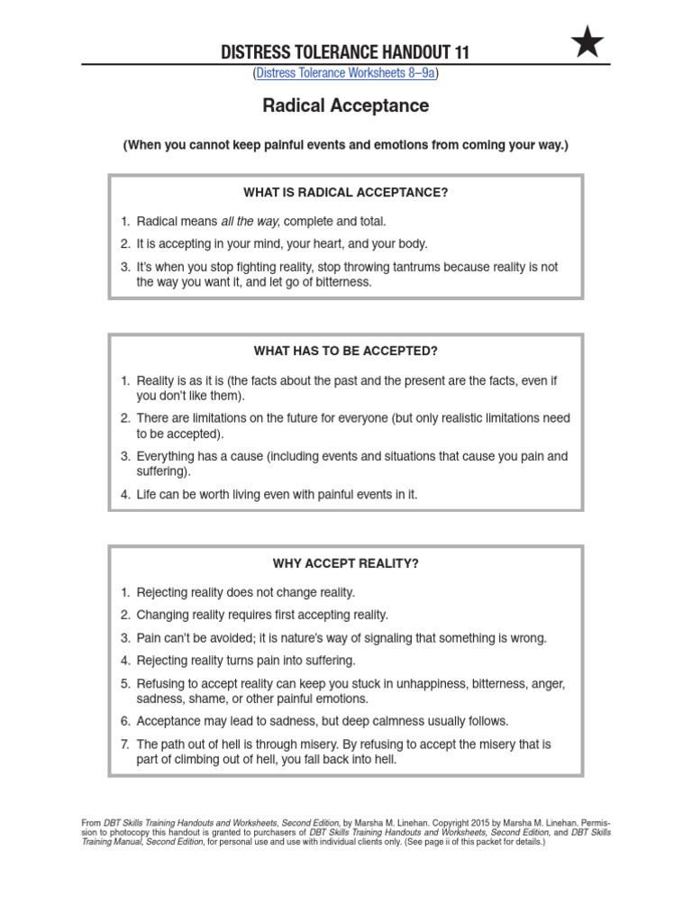 DBT Distress Tolerance GRP 6 Handouts | PDF | Dialectical Behavior ...