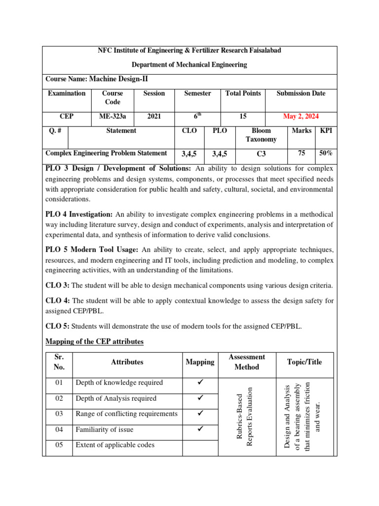 CEP Machine Design 2 | PDF | Engineering | Numerical Analysis
