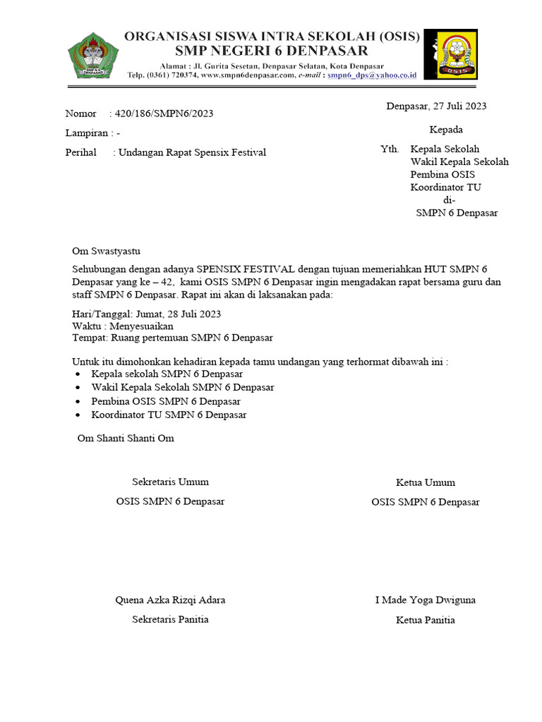 Undangan Rapat Spensix Festival | PDF