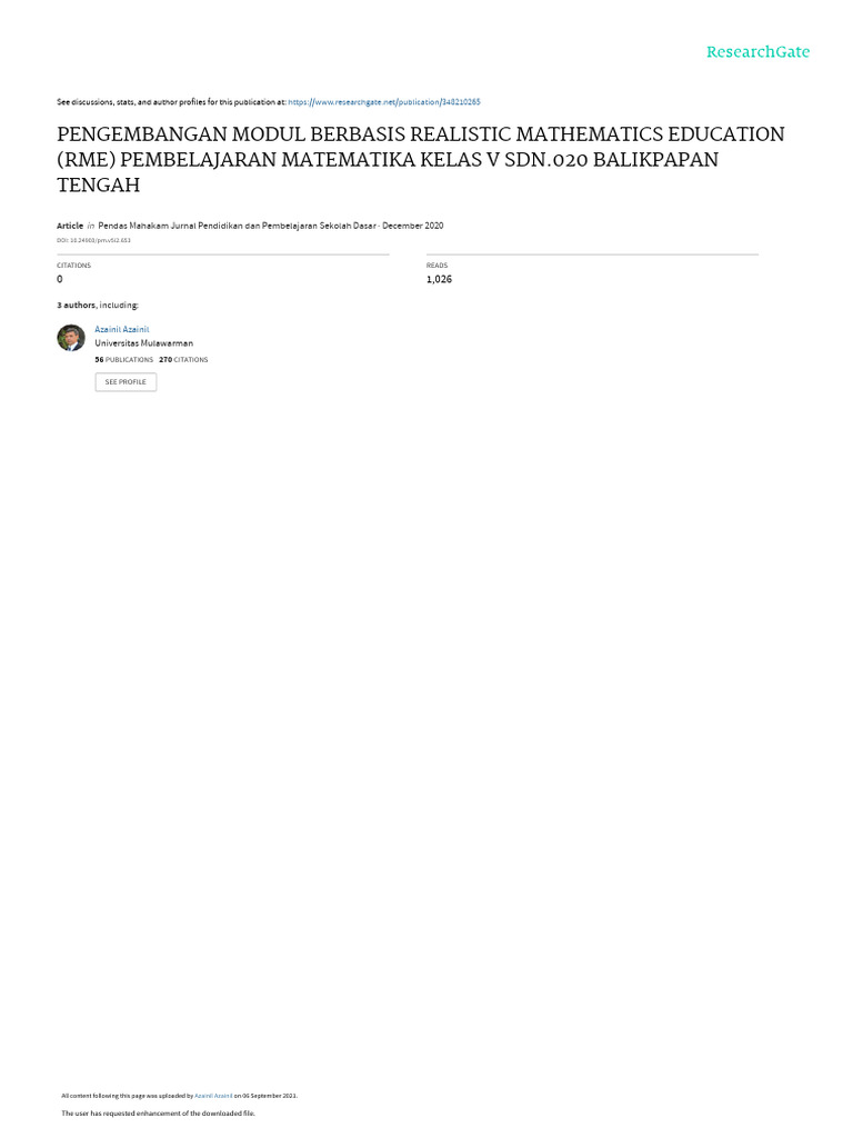 Pengembangan Modul Berbasis Realistic Mathematics Education (Rme ...