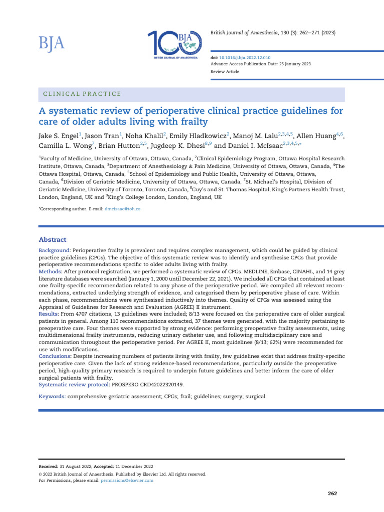 Perioperative Guidelines for Frailty Care | PDF | Systematic Review ...