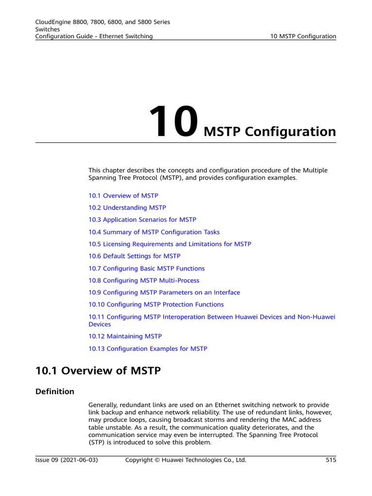 01-10 MSTP Configuration | PDF | Computer Standards | Physical Layer Protocols