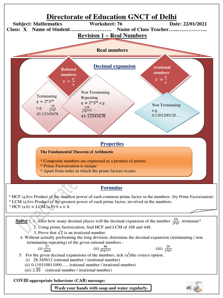 Ch 1 Real Numbers - Worksheet76EM | PDF | Numbers | Real Number
