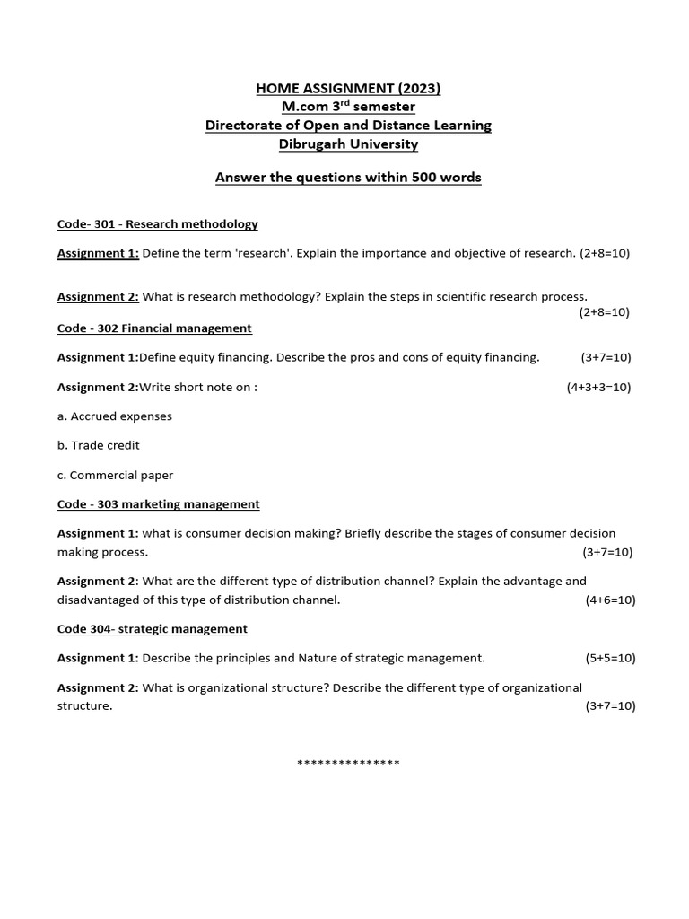 3rd Sem Assignment Questions - 2023 | PDF