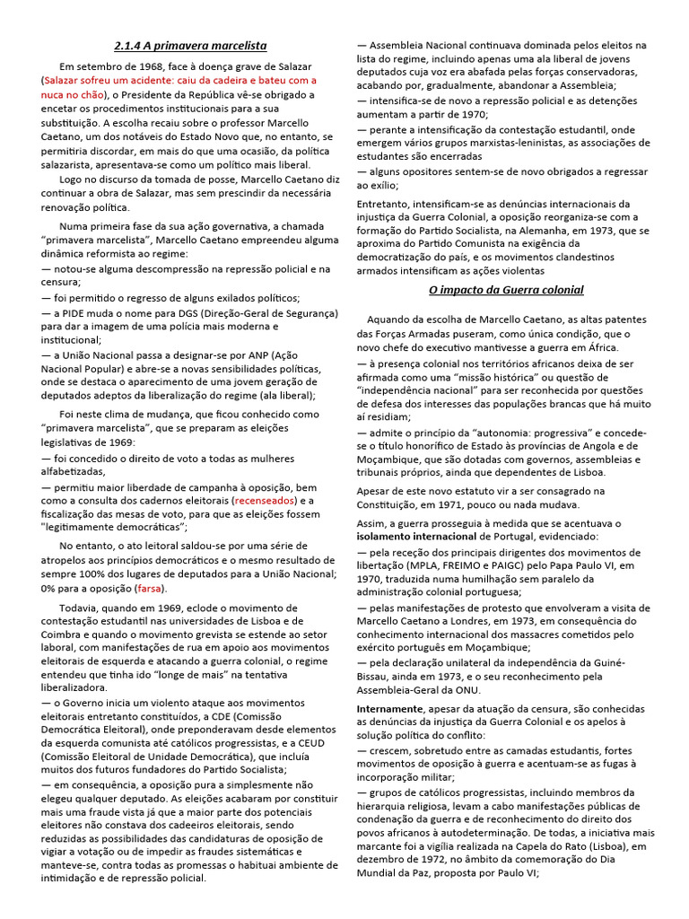 A Primavera Marcelista e a Guerra Colonial | PDF | República | Socialismo
