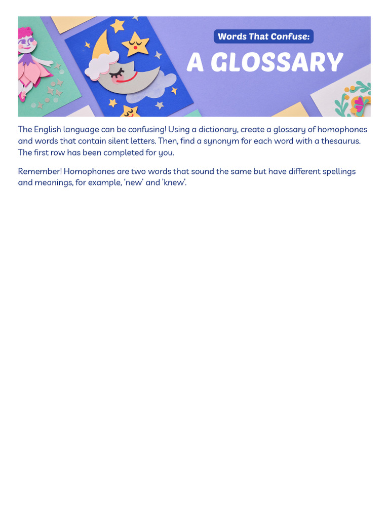Homophones and Silent Letters Glossary | PDF | Sheep | Linguistics