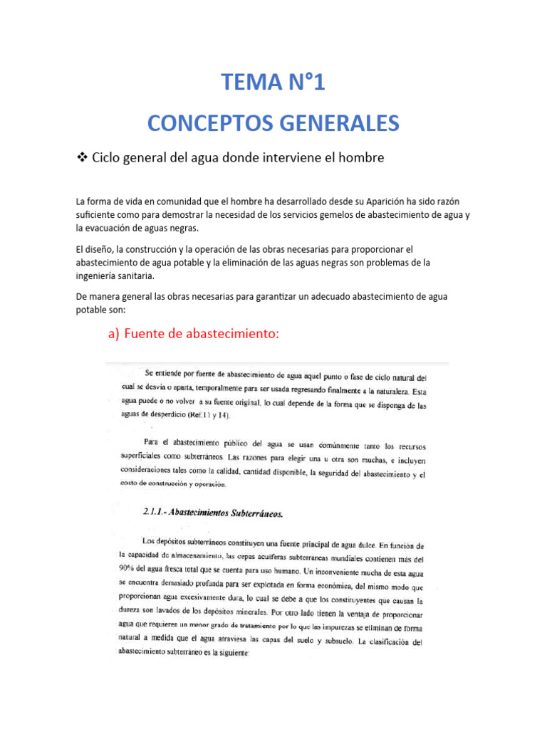 TEMA N°1 Conceptos Generales. | PDF | Agua | Red de abastecimiento de agua