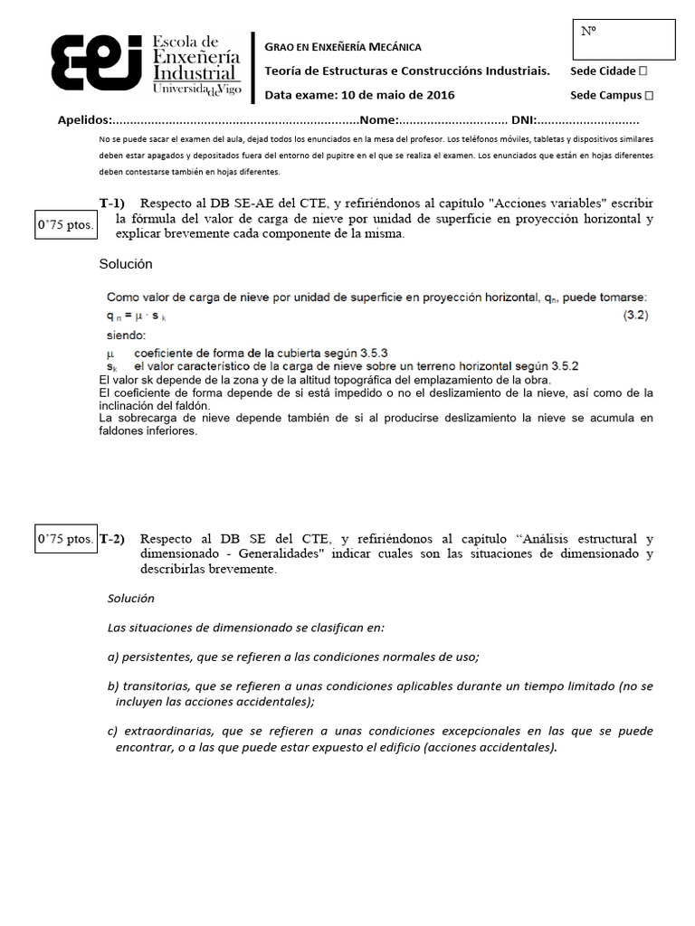 Enunciado y Solucion Ex Teci 10-5-2016 | PDF | Mecánica | Ingeniería mecánica