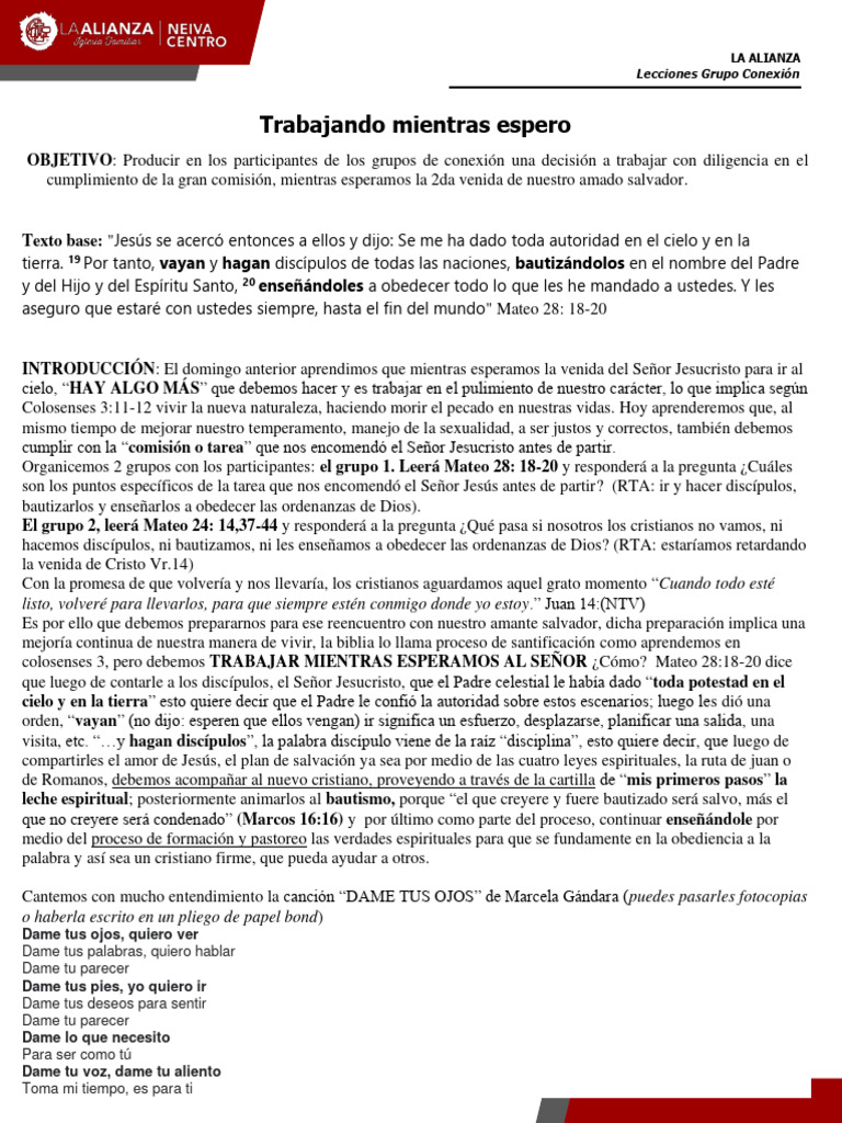 Lección GC Trabajando Mientras Espero | PDF | Jesús | Gran comisión