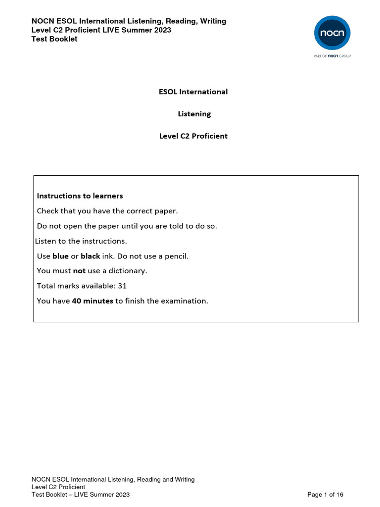 ESOL International Listening Level C2 Proficient | PDF | Mars