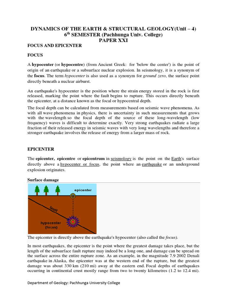Focus Epicenter Pdf Seismology Geophysics