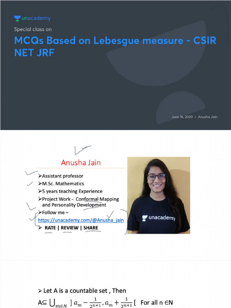 MCQs Based On Lebesgue Measure CSIR NET JRF With Anno | PDF