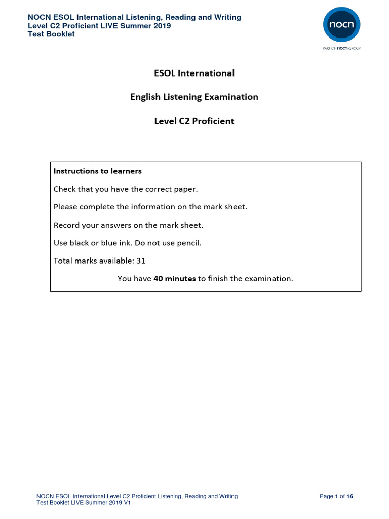 ESOL International English Listening Examination Level C2 Proficient | Download Free PDF | Blog ...