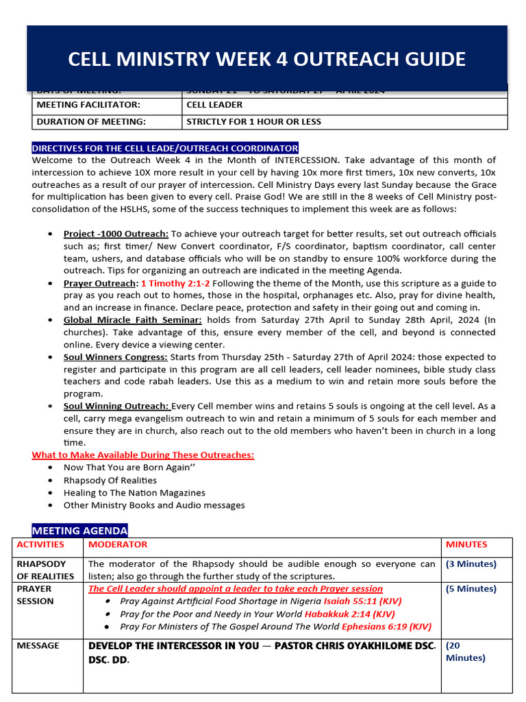 Cell Ministry Week 4 Outreach Guide | PDF | Intercession | Prayer
