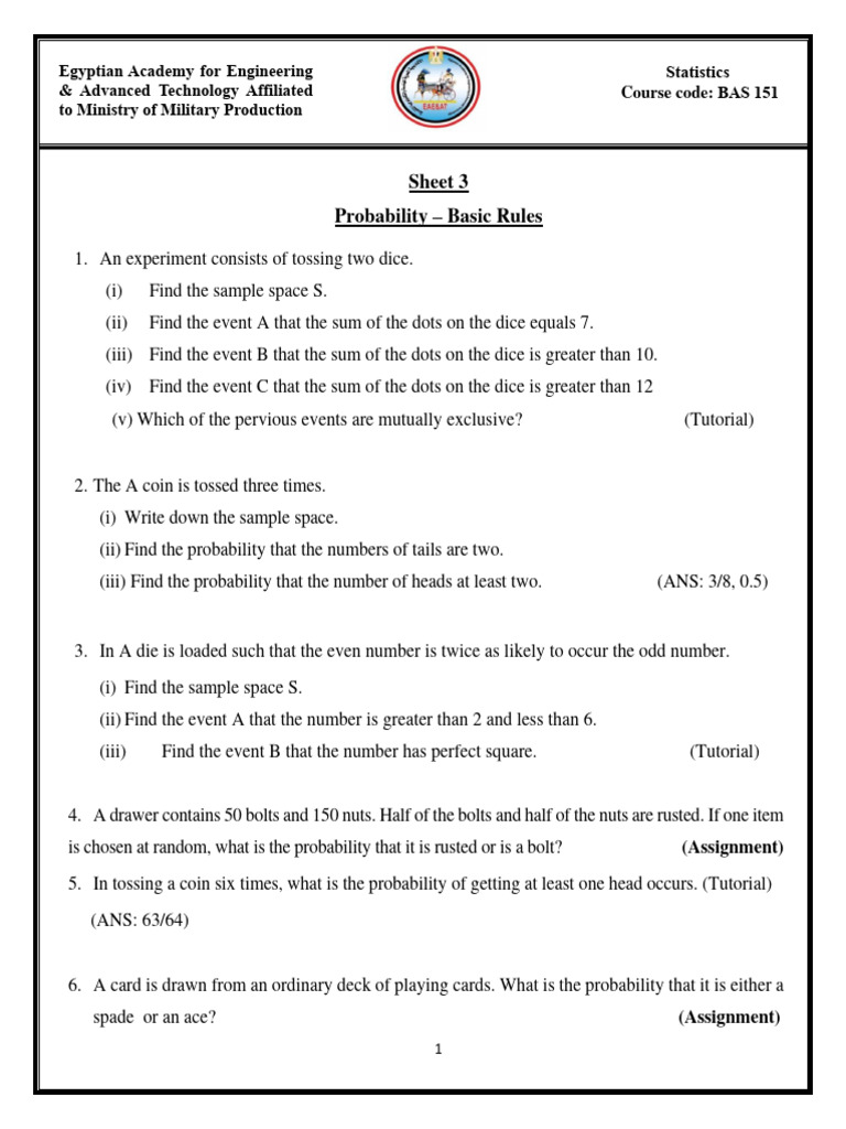 Sheet 3 Probability | PDF | Probability | Applied Mathematics