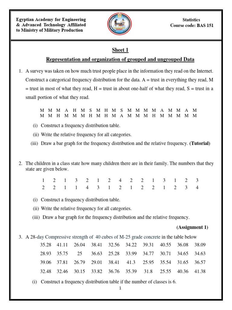 Sheet1 Representation and Organization of Grouped and Ungrouped Data ...
