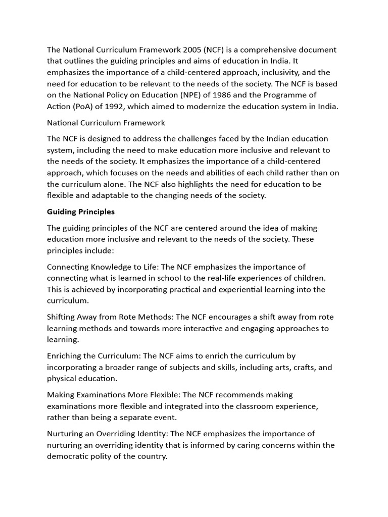 National Curriculum Framework 2005 Overview | PDF | Curriculum | Learning