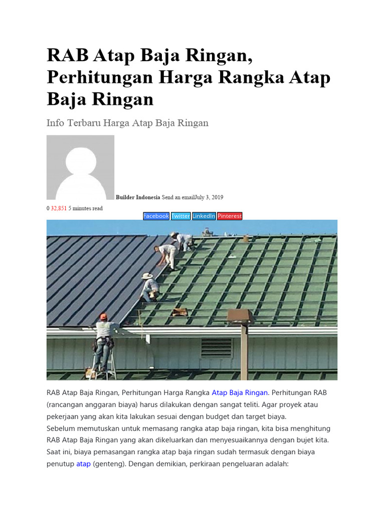 RAB dan Perhitungan Atap Baja Ringan | PDF