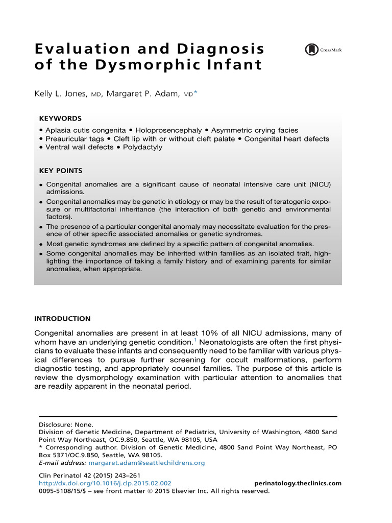 Evaluation and Diagnosis of The Dysmorphic Infant | PDF | Genetic Disorder | Human Diseases And ...