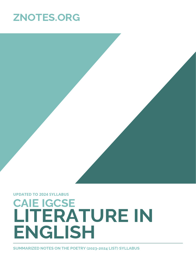 Caie Igcse Literature in English 0475 Poetry 2023 2024 List v8 | PDF ...
