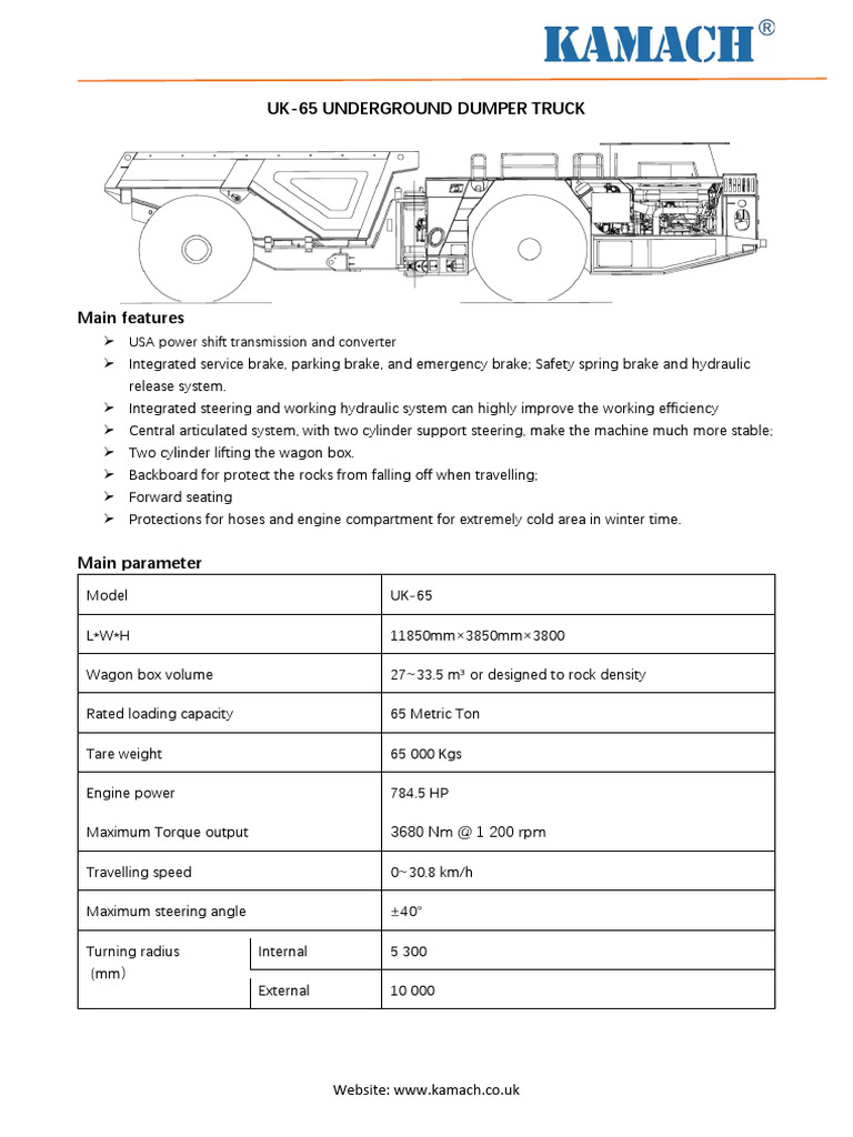 UK-65 Underground Dumper Truck Specs | PDF | Brake | Engines
