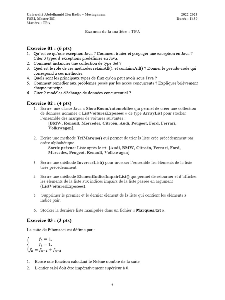 Examen TPA 2022-2023 | PDF | Java (Langage de programmation ...
