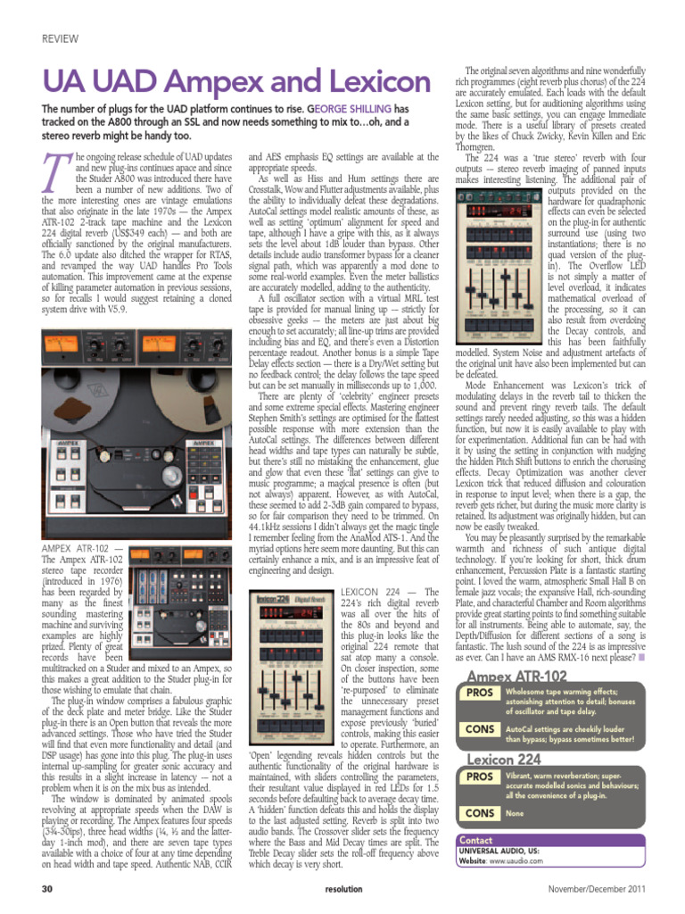 Universal Audio UAD Lexicon 224 | PDF | Sound Technology | Sound Production